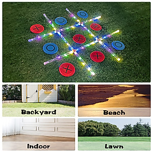 Outdoor Games Giant Tic Tac Toe Games, Yard Lawn Toss Games with Light, Glow in Dark Backyard Games for Family Adults and Kids (3ft x 3ft)
