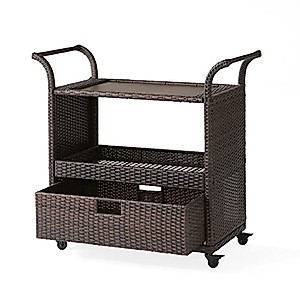 Christopher Knight Home Corona Outdoor Wicker Bar Table Cart, Multibrown