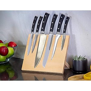 Beechwood Magnetic Knife Block, knife storage Holder stand, Knives organizer shelf rack with powerful magnetic, Large Capacity Kitchen Cutlery Display Stand (10 inch x 8.5 inch)