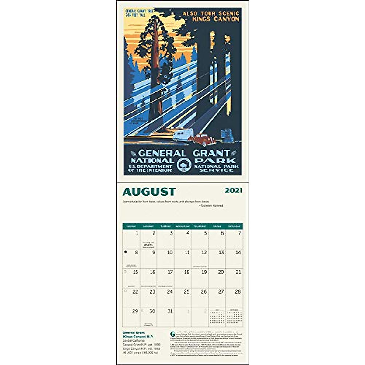 National Parks GRID—WPA Wall Calendar 2021, Monthly January-December 8.75'' x 12" (Made in USA)
