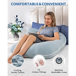 AngQi Body Pregnancy Pillow,L-Shaped Pregnancy Pillow for Side Sleepers,Maternity Body Pillow with Jersey Cotton Cover, Light Green