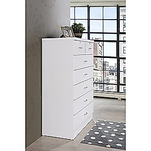 HODEDAH 7 Drawer Wood Dresser for Bedroom, 31.5 inch Wide Chest of Drawers, with 2 Locks on the Top Drawers, Storage Organization Unit for Clothing, White