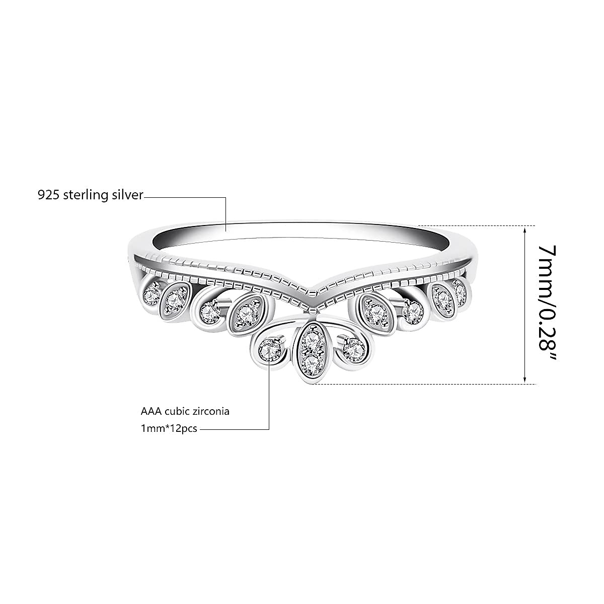 Uloveido Women's 925 Sterling Silver Princess Crown Tiara Wedding Ring Guard Enhancer 2pcs Stack Rings Set Y1525 (Size 8)