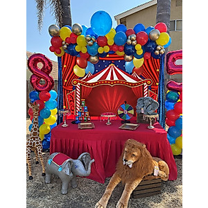 Cenven Red Circus Carnival Backdrop Curtain Stars Birthday Party Photography Background Newborn Baby Shower Birthday Cake Table Decorations 7x5FT, 7x5FT(width 210cm x Height 150cm)