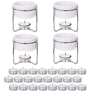 Hiware 4 Pieces Ceramic Butter Warmers with 24 Pieces Tealight Candles Set for Seafood, Fondue - Dishwasher Safe