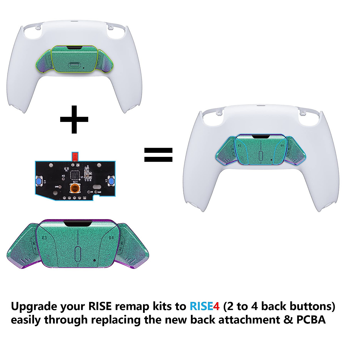 Turn RISE to RISE4 Kit – Redesigned Chamelon Green Purple K1 K2 K3 K4 Back Buttons & Remap PCB Board for PS5 Controller eXtremeRate RISE & RISE4 Remap kit - Controller & Other Accessories NOT Included