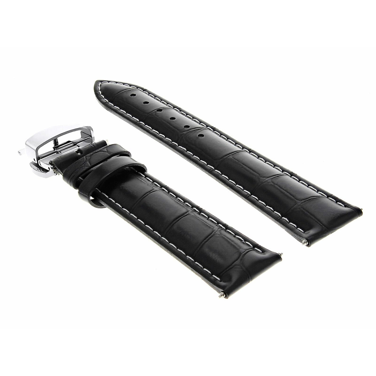 Ewatchparts 24MM LEATHER WATCH STRAP BAND DEPLOYMENT CLASP COMPATIBLE WITH IWC TOP GUN BLACK WHITE STIT