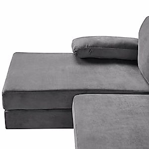 Divano Roma Furniture Modern Velvet L-Shape Sectional Sofa, with Extra Wide Chaise Lounge Couch, Grey