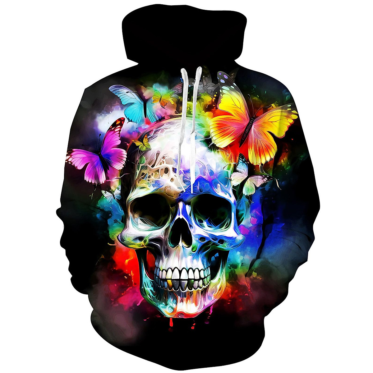 Bro Hoody Sweater Shirt 3D Realistic Printed Yellow Butterflies Warm Fleece Hoodie Sweatshirts with Drawstring for Womens Men Crew Neck Halloween Skeleton Clothes 80's Awesome Medium