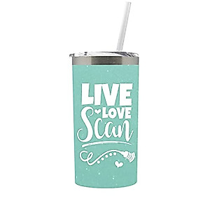 Ultrasound Tech Gifts for Women Funny Live Love Scan Tumbler Cup with Straw and Lid Water Bottle Mint 0203