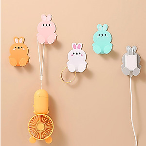 YIKANGHENG 4 Pcs Self Adhesive Plug Hooks, 4 Color Rabbit Design Plastic Plug Organizer Wall Hooks (4)