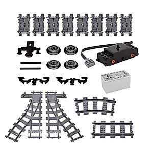 MISINI 39Pcs City Train Tracks Accessories Kit, Straight Curved Flexible Train Tracks, Train Motor Kit and Wheels Railroad High Speed Powered Set Building Toys