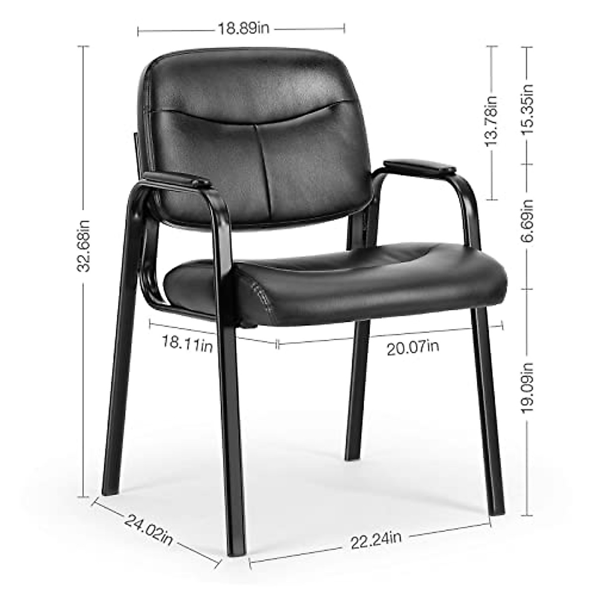 Sweetcrispy Waiting Room Chairs with Padded Arms, PU Leather Stationary Office Guest Chair for Elderly Home Desk Reception Area Conference Room Side Lobby, Black