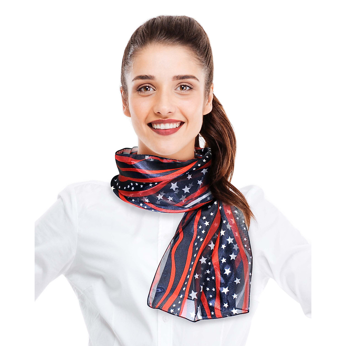 CBC Crown Patriotic USA Flag American Flag Star Scarf Fashion Novelty Scarves 13"x 60" or 35" x 35" (STRIPE - NAVY)
