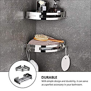 DOITOOL 2pcs Bathroom Storage Rack with Hooks Decorative Stainless Steel Wall Mounted Punch Free Floating Shelf Holder for Bathroom Kitchen Silver 30X22cm