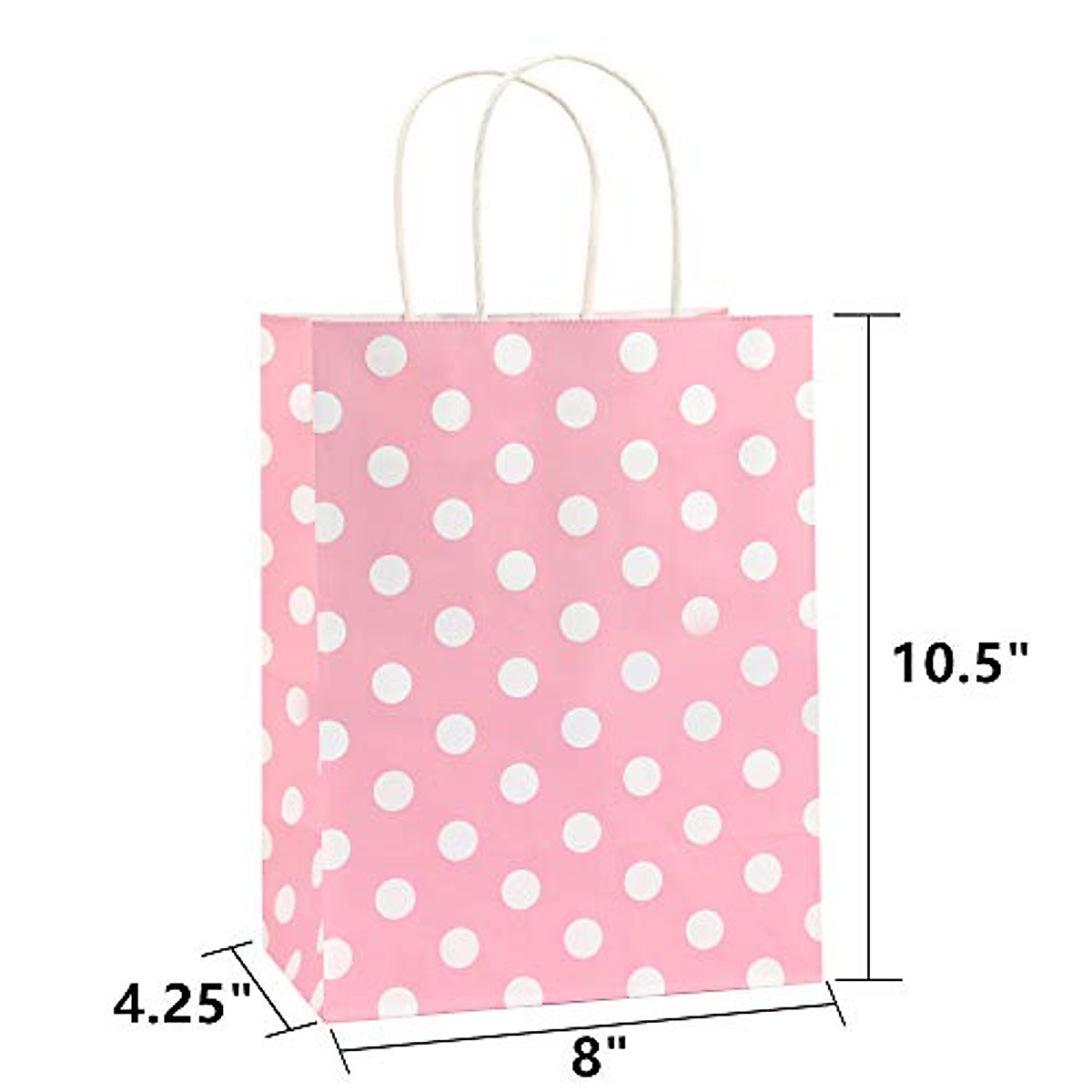 BagDream Gift Bags 25Pcs 8x4.25x10.5 Inches Shopping Bags, Paper Bags, Kraft Bags, Retail Bags, Holiday Party Bags, Pink Dot Paper Bags with Handles, Pink Paper Gift Bags
