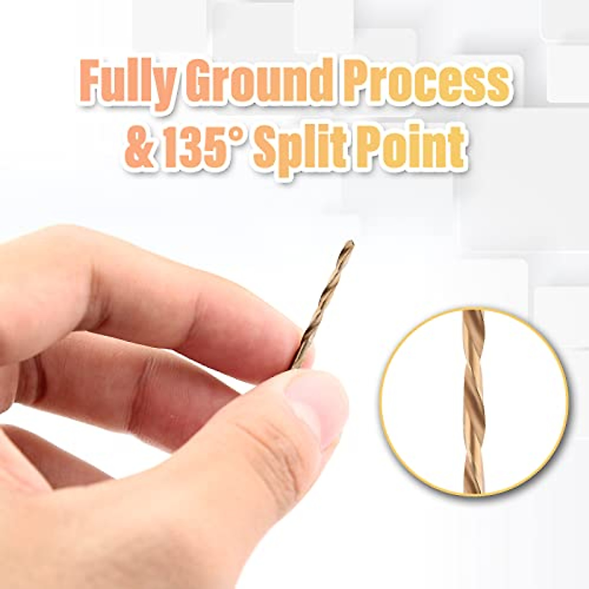 Qjaiune 5/64 Inch Cobalt Drill Bit Set, 20pcs M35 HSS Twist Drill Bit Set Titanium Coated Drill Bits, 135 Degree Split Point Jobber Drill Bits for Metal Hardened Steel Aluminum Cast Iron Wood Plastic