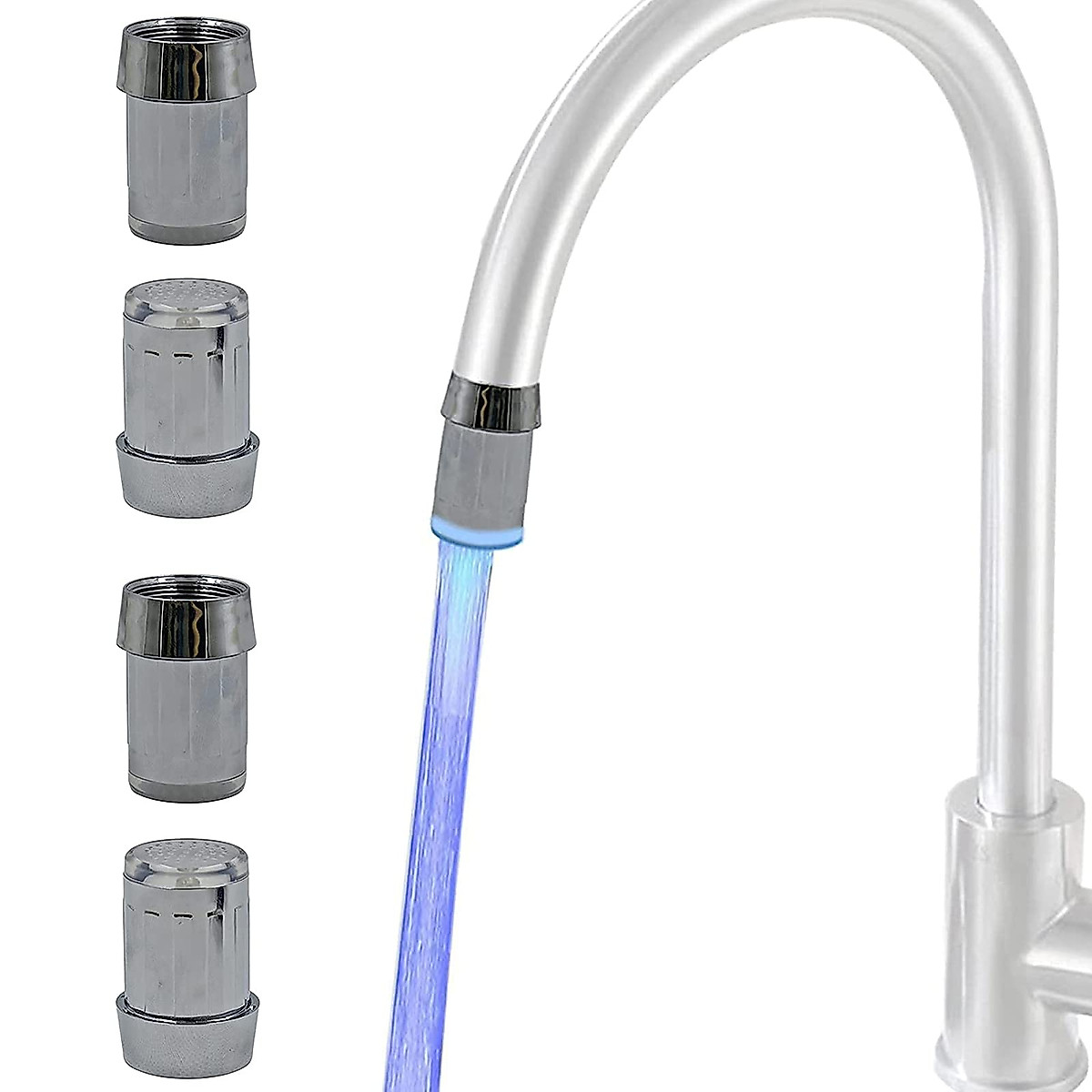 4 Pack Light Up LED Water Faucet, Growing Blue Color LED Water Faucet Light Water Stream Colorful Faucet Tap Sink Faucet For Kitchen and Bathroom