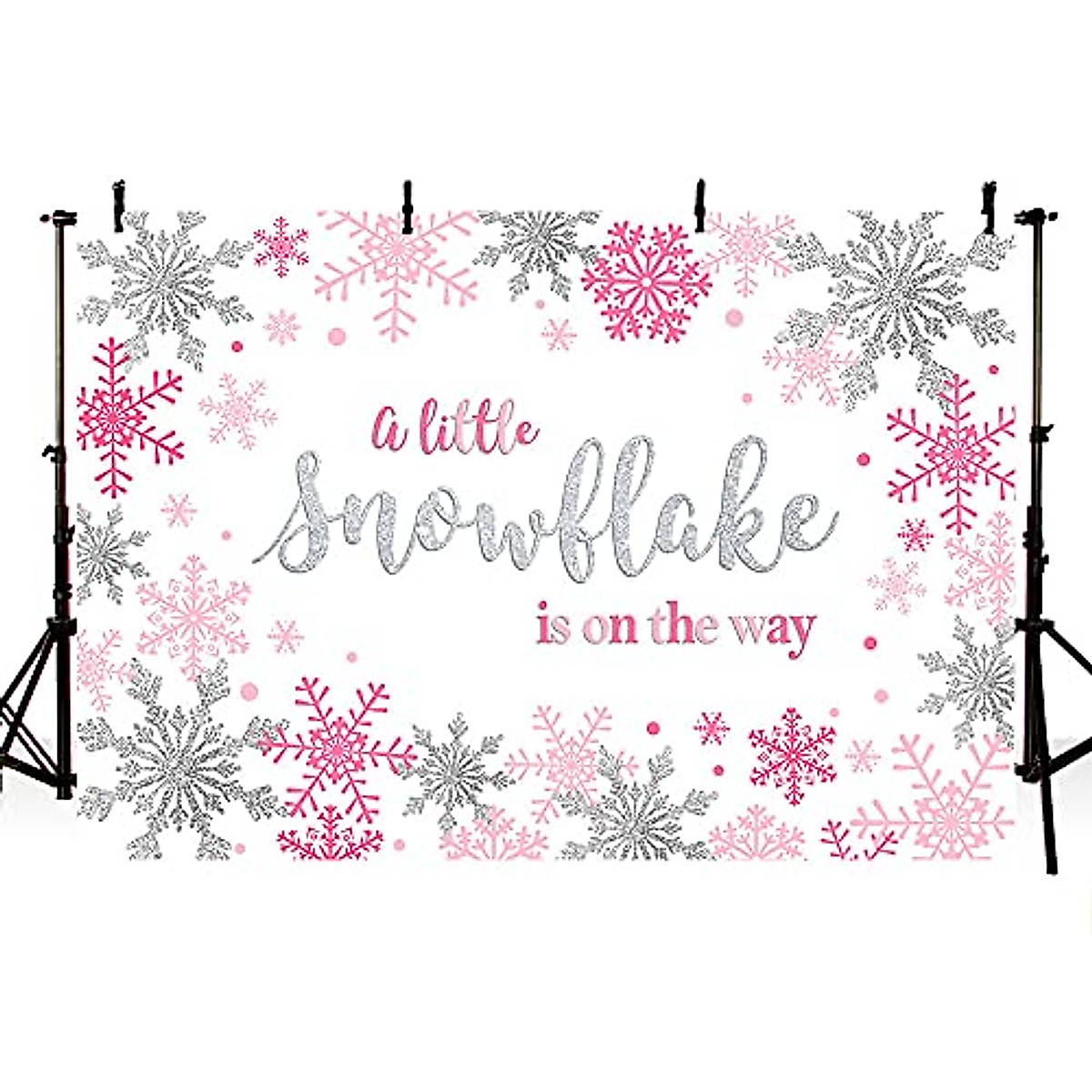 ABLIN 7x5ft Winter Snowflake Baby Shower Backdrop A Little Snowflake is On The Way Silver Pink Snowflakes Girl Baby Shower Party Decorations Photography Background Photoshoot Props