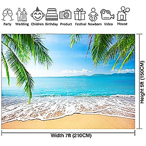 Allenjoy 7x5ft Tropical Beach Background Summer Luau Palm Leaves Ocean Island Seaside Scene Wedding Photography Backdrop Baby Birthday Bridal Shower Party Decoration Banner Photo Booth Props