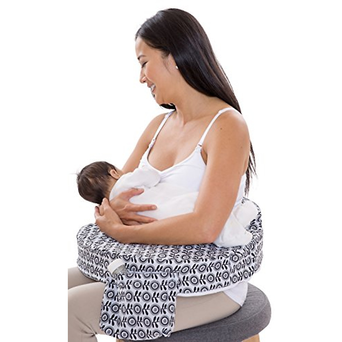 My Brest Friend Original Nursing Pillow Enhanced Ergonomics Essential Breastfeeding Pillow Support For Mom & Baby W/ Convenient Side Pocket, Double Straps & slipcover, Midnight Poppy