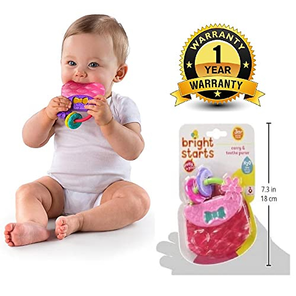 Bright Starts Carry & Teethe Purse Chillable Teether Toy, Ages 3 months +, Pretty in Pink