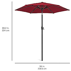 Best Choice Products 7.5ft Heavy-Duty Round Outdoor Market Table Patio Umbrella w/Steel Pole, Push Button Tilt, Easy Crank Lift - Burgundy