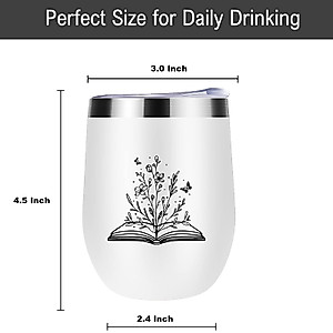 Rudicaxi Book Lovers Gifts - Librarian Gifts For Women Readers - Bookish Gifts, Book Club Gifts, Bookworm Gifts, Reading Gifts For Friend, Daughter, Mom, 12OZ Wine Tumbler with Lid Mugs