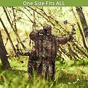 ELJGKKL Ghillie Suit, Adult 3D Leafy Suit for Hunting, Hunting Gear Including Hunting Clothes, Hunting Gloves, Leafy Face Mask and Bag, Lightweight Leafy Camo Suit for Jungle Hunting and Halloween, M