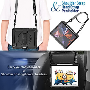 Timecity Protective Case for iPad Pro 12.9 inch 6th/ 5th/ 4th/ 3rd Generation, with Strong Protection, Screen Protector, Hand/Shoulder Strap, Rotating Stand, Pencil Holder - Black