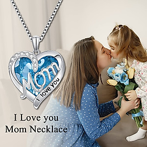 TOUPOP Mom Necklace for Women with Crystal March Birthstone s925 Sterling Silver I Love You Forever Heart Pendant Necklace Birthday Jewelry Gifts for Mama Mother Grandma