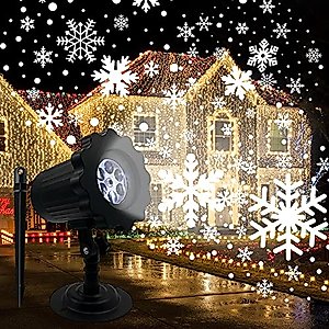 Queeon Snowflake Christmas Projector Lights, Indoor Outdoor Led Snowfall Projection, Waterproof LED Landscape Decorative Light for Xmas & Halloween Holiday Party, Garden & Home Decorations