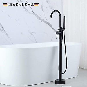 Free Standing Tub Faucet Matte Black Freestanding Bathtub Faucet with Sprayer High Flow Floor Mount Tub Filler with Hand Shower Bathroom Standing Floor Faucet Brass, Single Handle - JIAENLEMA