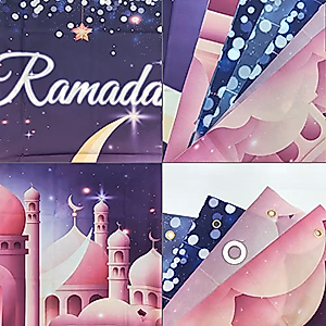 JKQ Ramadan Kareem Backdrop Banner 71 x 43 Inch Muslim Ramadan Background Banner Lantern Moon Castle Islamic Eid Mubarak Festival Party Decorations Ramadan Mubarak Indoor Outdoor Photo Booth Props