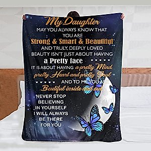 to My Daughter Throw Blankets Gifts,Throw Blanket for Daughter from Mom Custom My Daughter Blanket, I Love You Daughter Blanket Fuzzy Blanket for Couch Sofa Living Room 60x50 in
