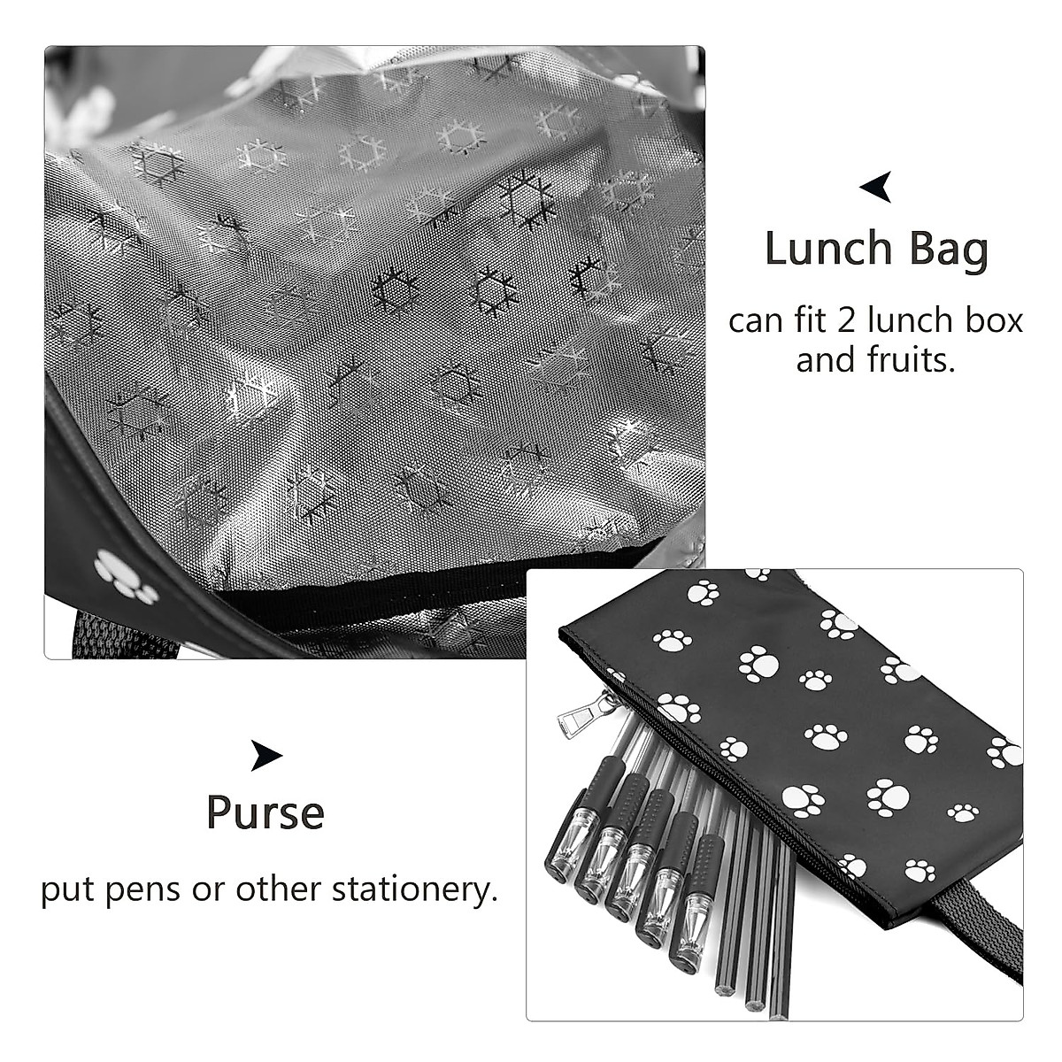 Goldwheat 3Pcs Dog Paw Prints Backpack and Lunch-Bag Set for Girls School Student Book Bag Middle School-Bag