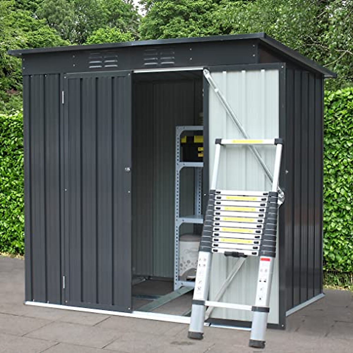 6' x 4' Outdoor Storage Shed, Metal Garden Shed, Backyard Storage Shed with Double Lockable Doors,can be Used as Bike shed, Trash can shed, Tool shed,pet shed,Black