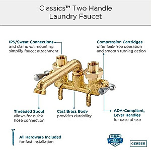 Gerber Plumbing G0049530 Classics Two Handle Clamp-on Combination Laundry faucet
