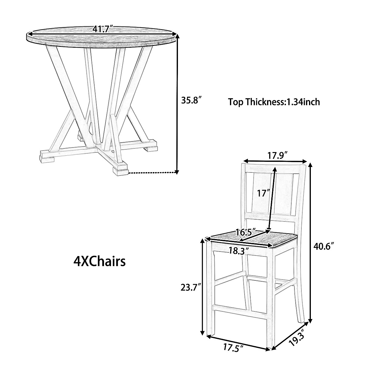 Bellemave Counter Height Round Dining Table Set for 4 High Top Kitchen Table and Chairs 5-Piece Small Wood Dining Room Sets for Apartment, Tall Round Dinette Set for 4, Brown