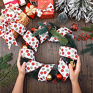 4 Rolls 24 Yard Christmas Green Red Dot Ribbons, 4 Sizes Glitter Wired Edge Ribbons Burlap Polka Dot Ribbon Wide Christmas Ribbon for DIY Craft Bows, 6 Yard Per Roll (White)