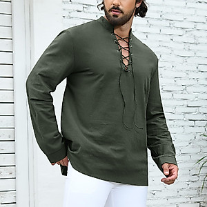 Mens Medieval Renaissance Pirate Top Long Sleeve Viking Gothic Steampunk Shirt Halloween Cosplay Party Costumes (XXL, Grey-Green)