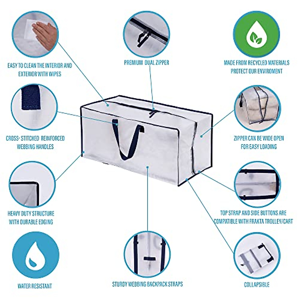 VENO 4 Pack Heavy Duty Extra Large Clear Moving Bags W/Backpack Straps Strong Handles & Zippers, Storage Totes For Space Saving, Fold Flat, Alternative to Moving Box (Clear, 4 Pack)