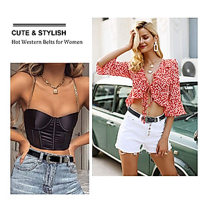 SUOSDEY Western Designer Belts for Women, Women's Black Leather Belts for Jeans