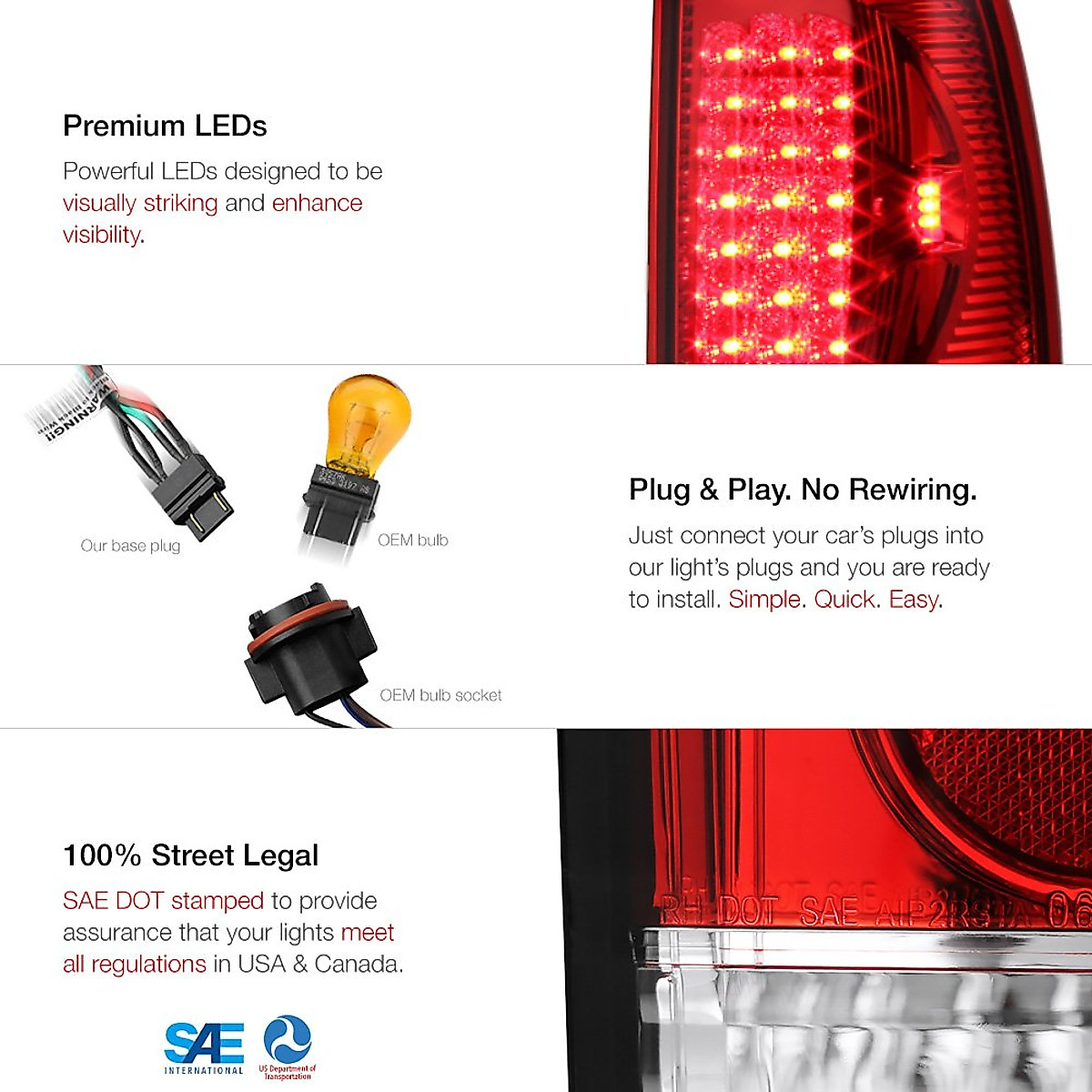 VIPMOTOZ LED Tail Light Lamp Assembly For 1997-2003 Ford F150 & 1999-2007 Ford Superduty F250 F350 Pickup Truck - Rosso Red Lens, Driver and Passenger Side