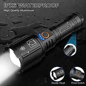 NiaoChao Flashlights High Lumens Rechargeable, 2 Pack Flash Light 990000 Lumen Super Bright Led Flashlight with ΒATTERY, 5 Modes, IPX6 Waterproof