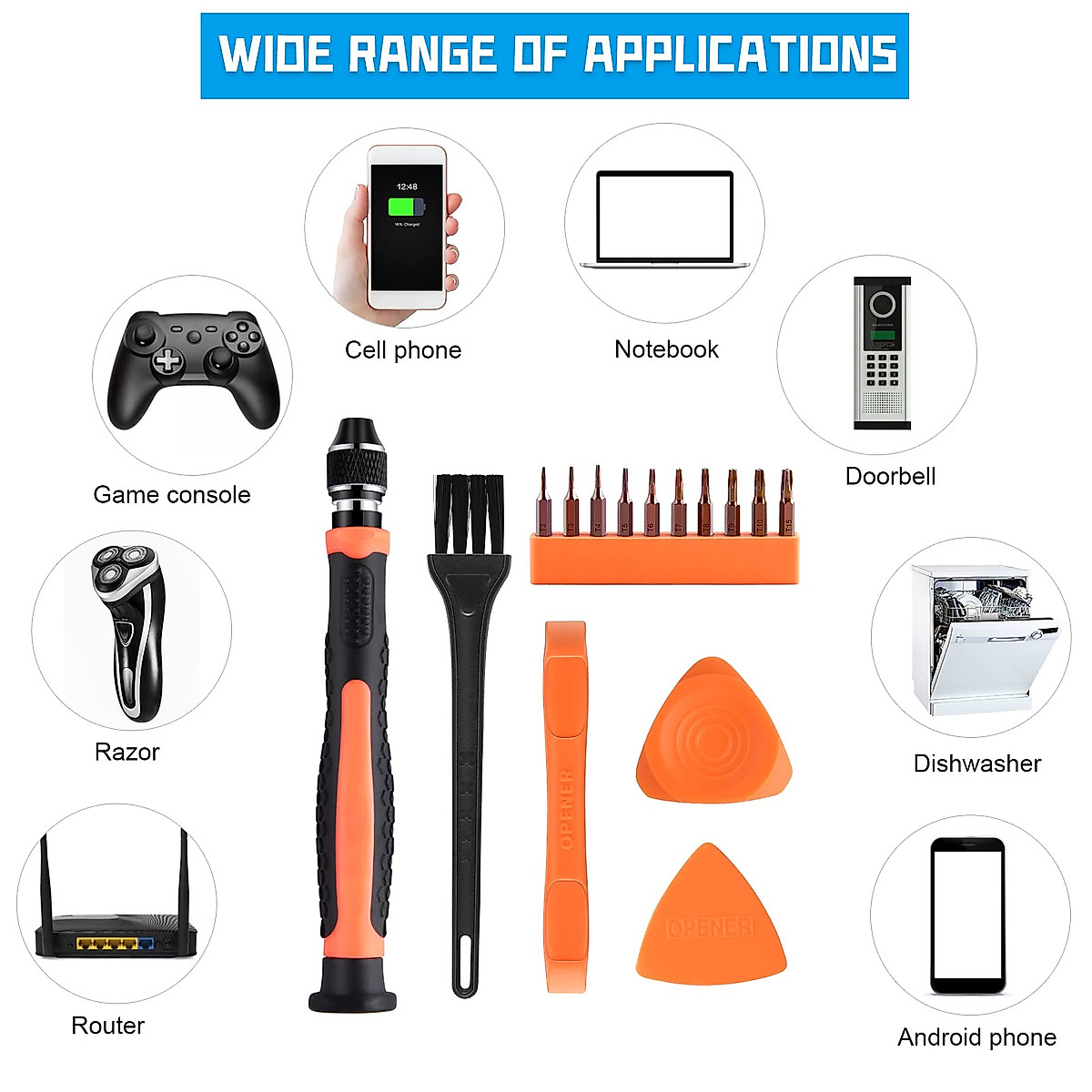 NEBURORA 10 in 1 Torx Screwdriver Set with T2 T3 T4 T5 T6 T7 T8 T9 T10 T15 Interchangeable Magnetic Torx Bit & Opening Tool,Torx Security screwdriver set for Phone/Mac/Computer/Xbox/PS4