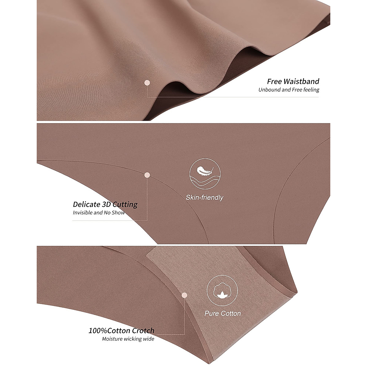 DEANGELMON Seamless Underwear for Women No Show Bikini Panties Comfortable Stretch Invisible Ladies Hipster Briefs 6 Pack Medium