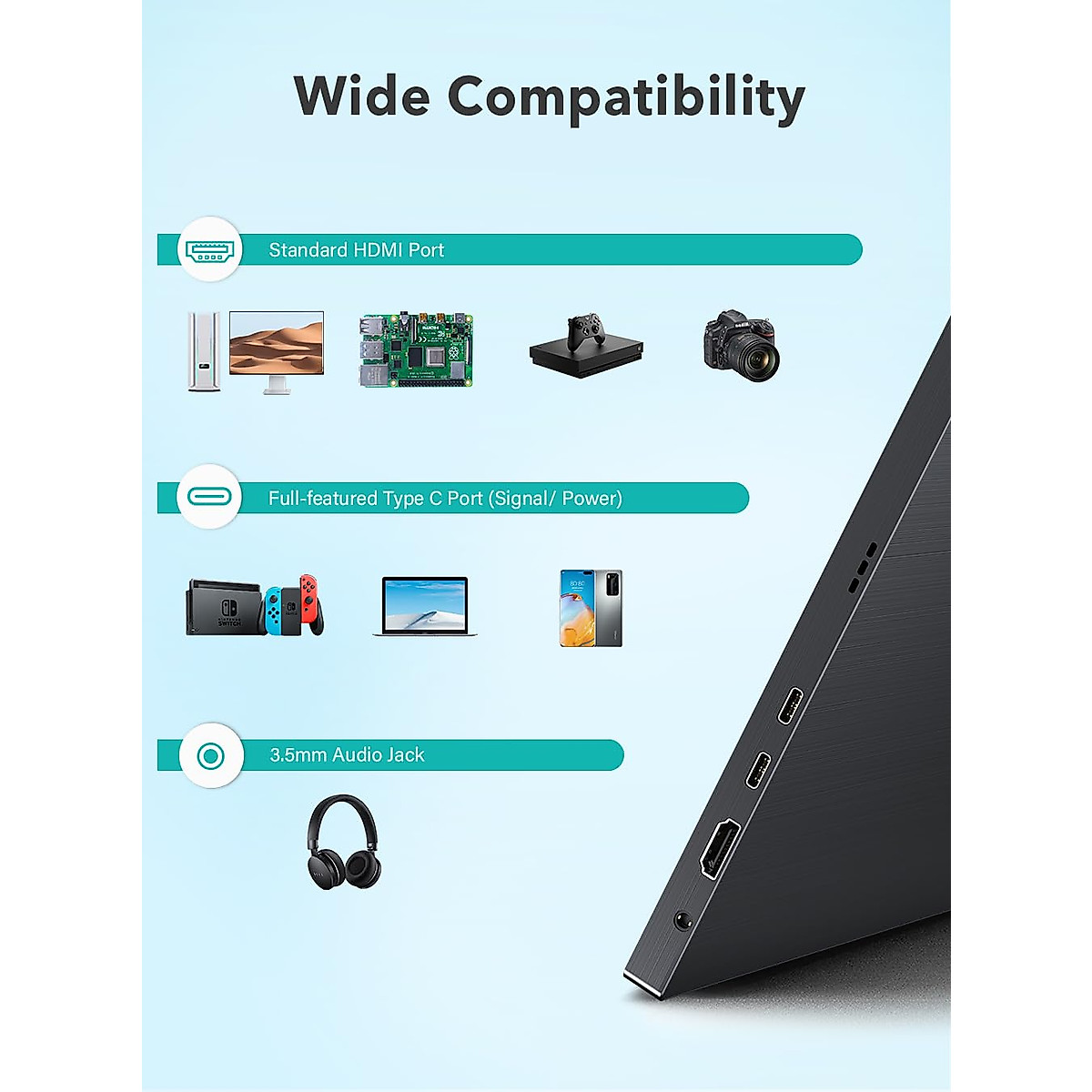 EVICIV Portable Monitor 17.3 Inch 2K 450cd/㎡ 2560X1440 100% sRGB HDR Lightweight Frameless Computer Monitor with VESA FreeSync Travel Monitor Extender Screen for Laptop PC Phone