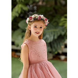 DreamLily Rustic Hippie Rose Crown Wreath Wedding Festival Floral Headpiece Flower Girl Headband DFS24 (Blush)