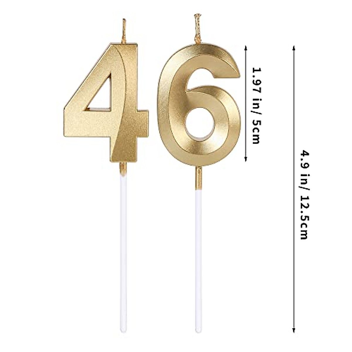 Gold 46th & 64th Birthday Candles for Cakes, Number 46 64 Candle Cake Topper for Party Anniversary Wedding Celebration Decoration